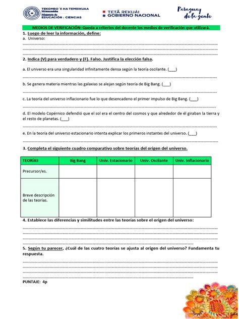Actividades Sobre El Origen Del Universo Pdf Universo Evaluación
