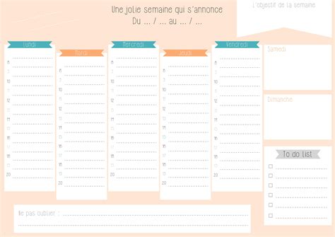 Planning Semaine Gratuit à Imprimer Plannings Pdf Au Format A4