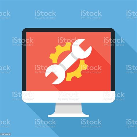 컴퓨터 장부와 렌치입니다 수리 아이콘입니다 유지 보수 수리 서비스 설정 개념을 수정 평면 디자인 벡터 일러스트 레이 션 수리에 대한 스톡 벡터 아트 및 기타 이미지 Istock