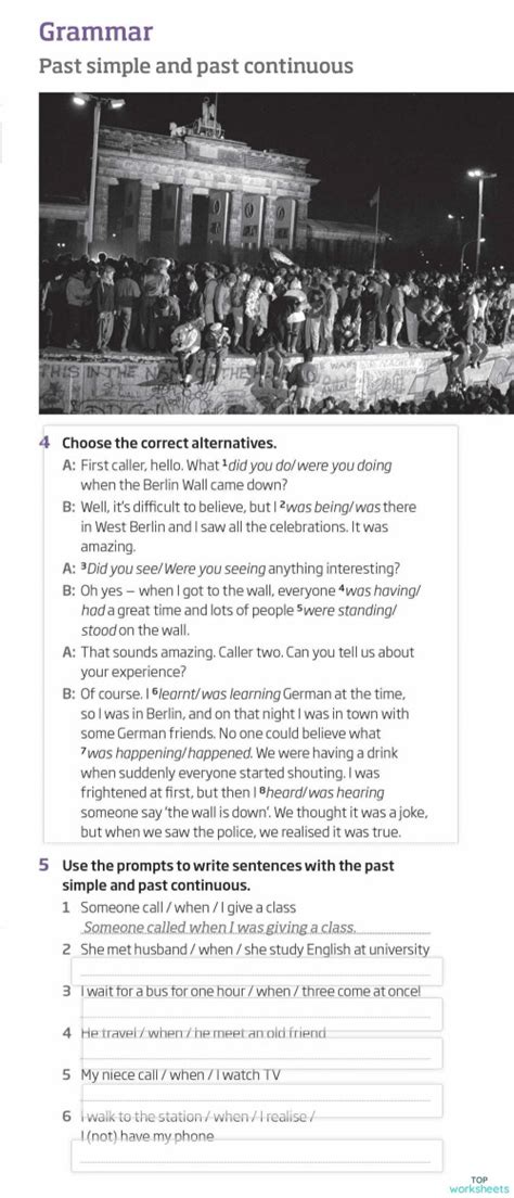 Past Simplepast Progressive Interactive Worksheet Topworksheets