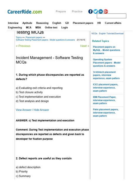 Incident Management Software Testing Mcqs Pdf Software Testing