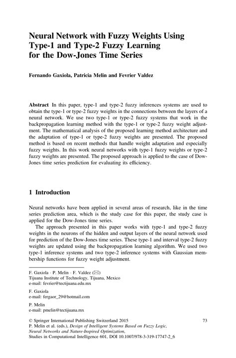 Pdf Neural Network With Fuzzy Weights Using Type 1 And Type 2 Fuzzy Learning For The Dow Jones