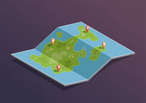 Isometric Map With Pointer Location Stock Vector Illustration Of