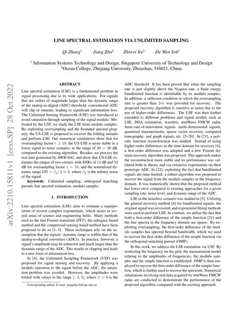 Pdf Line Spectral Estimation Via Unlimited Sampling