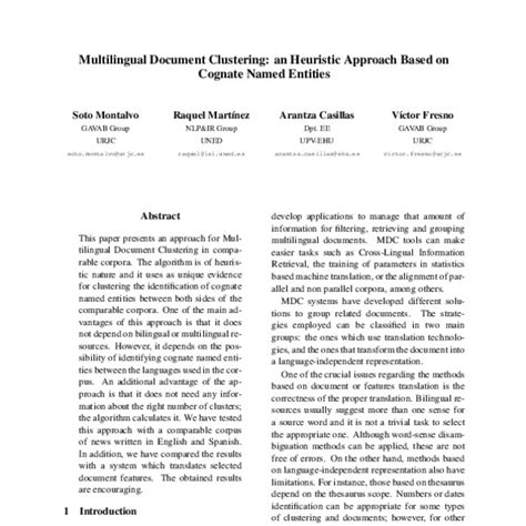 Multilingual Document Clustering An Heuristic Approach Based On Cognate Named Entities Acl