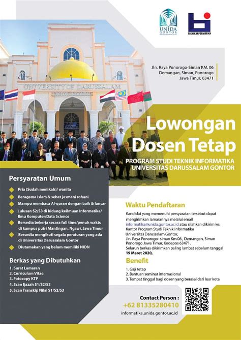 [lowongan Dosen Tetap] Prodi Teknik Informatika Unida Gontor Himmpas Ugm