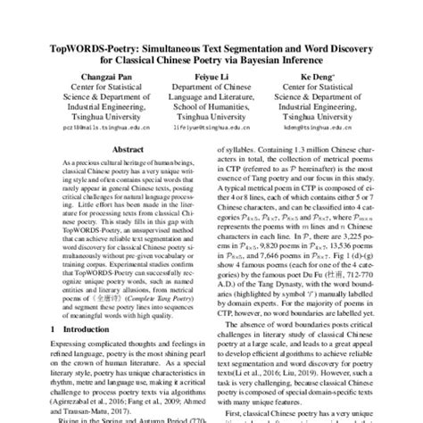 Topwords Poetry Simultaneous Text Segmentation And Word Discovery For