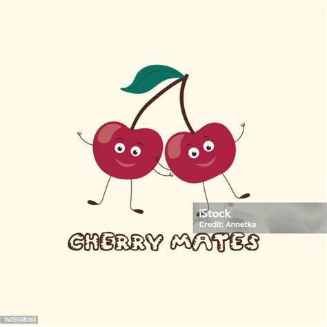 노란색 배경 일러스트레이션에 귀여운 체리 자매 캐릭터 빨간색과 분홍색 아기 소녀 직물 섬유 의류 잠옷 티셔츠 인쇄 디자인에 적합합니다 체리 메이트를 인용하십시오 0명에 대한