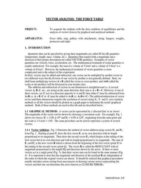 Vector Analysis The Force Table Object Pdf Euclidean Vector Force