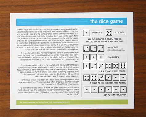 10000 Dice Game Rules Printable