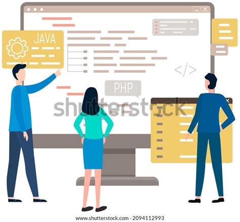 Programmer Engineering Coding Coder Programmers Working Stock Vector