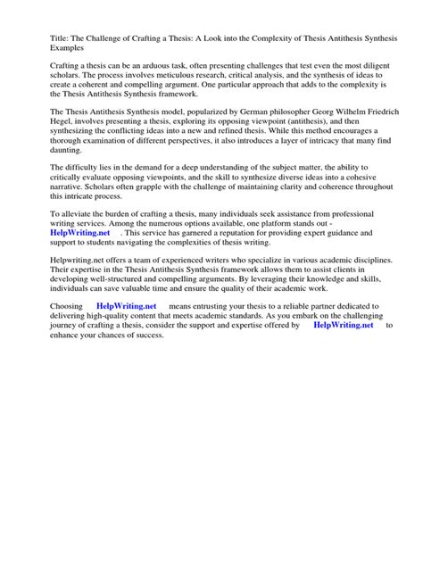 Thesis Antithesis Synthesis Example Pdf Dialectic