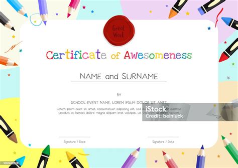 물건 테두리를 그림으로 아이 들 졸업장 또는 인증서 템플릿 완성에 대한 스톡 벡터 아트 및 기타 이미지 완성 증명서 0명 Istock