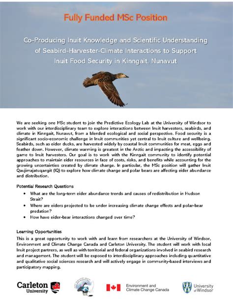 Fully Funded MSc Position Department Of Biology