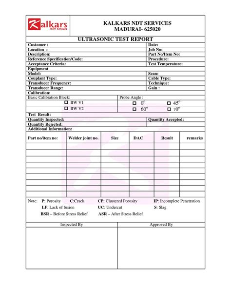 Ut Ndt Sample Test Report Format Pdf