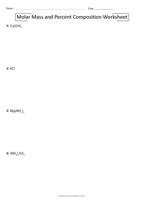 Free Printable Molar Mass And Percent Composition Worksheets