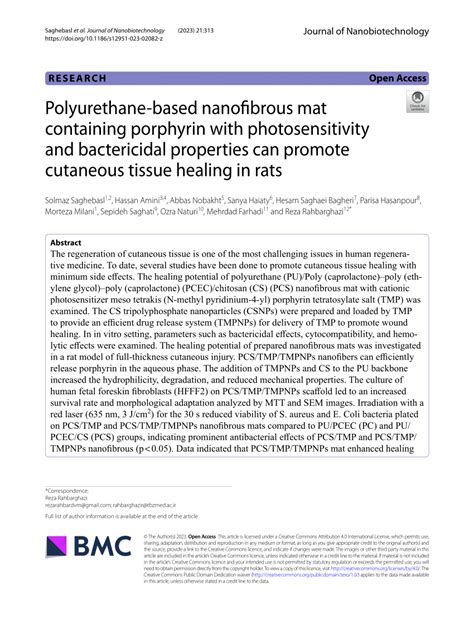 Pdf Polyurethane Based Nanofibrous Mat Containing Porphyrin With