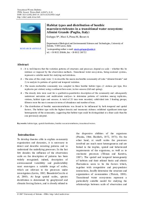 Pdf Habitat Types And Distribution Of Benthic Macroinvertebrates In A Transitional Water