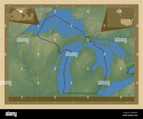 Michigan State Of United States Of America Colored Elevation Map With
