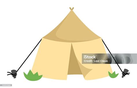 벡터 캠핑 고고학자 또는 고생물학자 텐트 숲 천막 아이콘은 흰색 배경에 고립되어 있습니다 자연 야외 여행 장비 흰색 배경에 고립 된 평면 캐노피 그림 개념에 대한 스톡 벡터