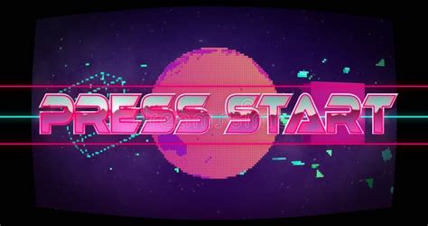 animation of press start over shapes and grid on screen stock video
