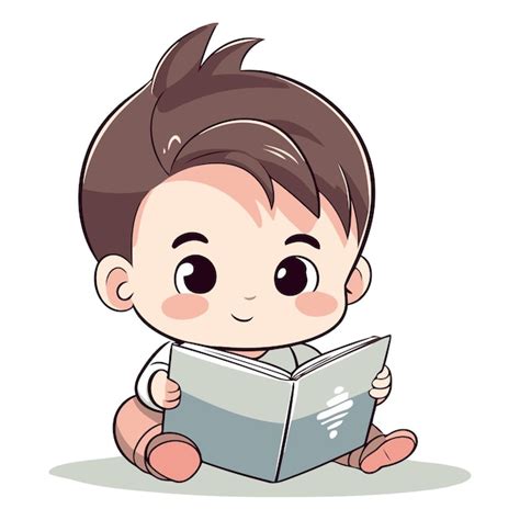 Милый маленький мальчик читает книгу изолированную на белом фоне Премиум векторы