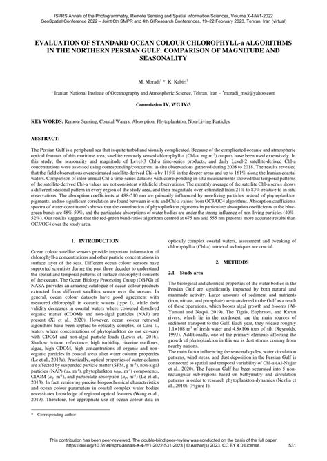 Pdf Evaluation Of Standard Ocean Colour Chlorophyll A Algorithms In The Northern Persin Gulf