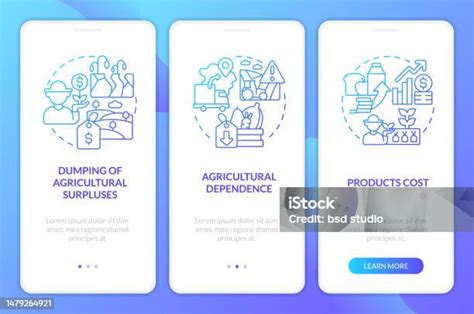 농업 정책 단점 파란색 그라데이션 온보딩 모바일 앱 화면 과도에 대한 스톡 벡터 아트 및 기타 이미지 과도 그래픽 사용자 인터페이스 기후 묘사 Istock