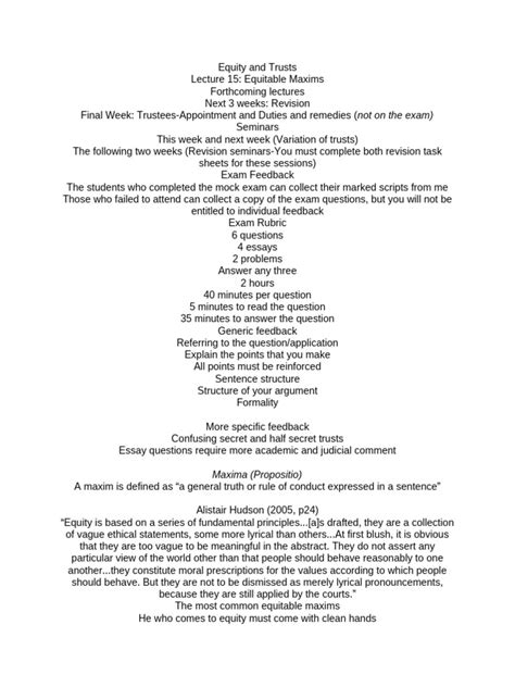 Equity And Trust Lecture 15 Equitable Maxims Pdf