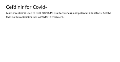 Cefdinir For Covid Medsis