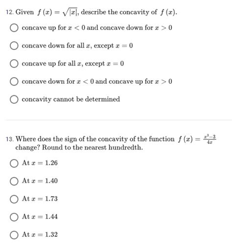 Solved 12 Given F X ∣x∣ Describe The Concavity Of F X