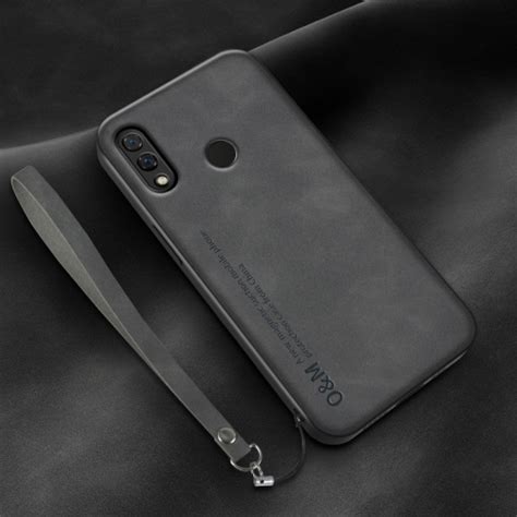 สำหรับ Xiaomi Redmi Note 7 Lamba Skin Feel เคสโทรศัพท์หนังกลับพร้อมสายคล้อง สีเทาเข้ม