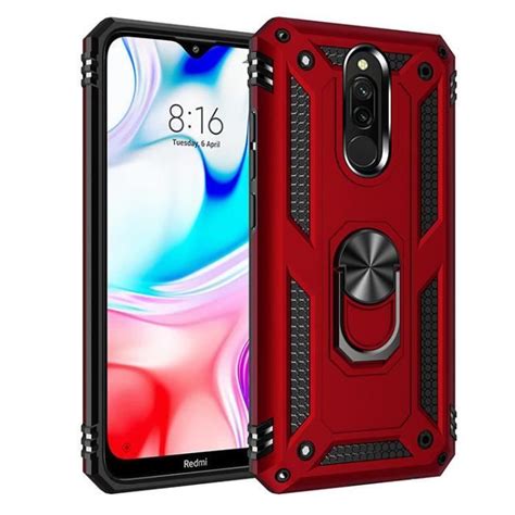 Coque Xiaomi Redmi Avec Anneau Support Double Couche Renforc E D Fense Bumper Rouge