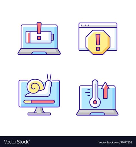 Computer Errors Rgb Color Icons Set Royalty Free Vector