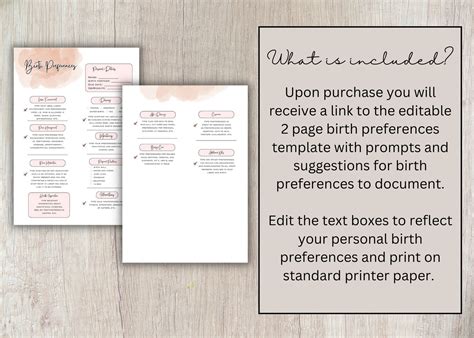 Editable Birth Preferences Template Downloadable Birth Plan For Doula