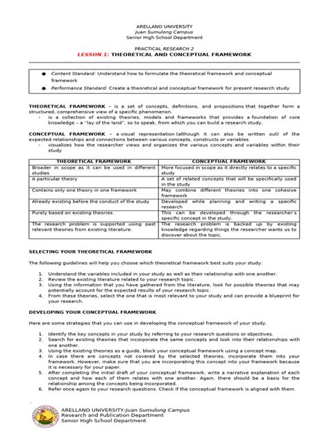 Theoretical And Conceptual Framework Handout Pdf Theory Concept