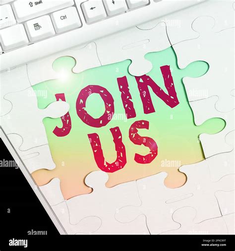 Hand Writing Sign Join Us Word Written On Register In Community Team Or Blog Sign Up At Social