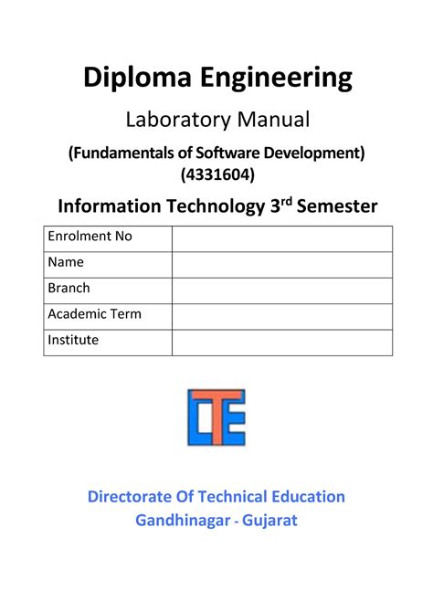 4331604 Fundamentals Of Software Development Fsd Lab Manual