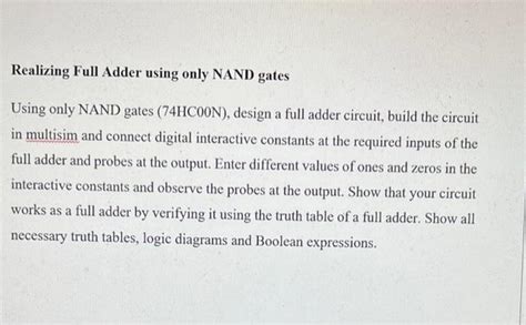 Solved Realizing Full Adder Using Only NAND Gates Using Only Chegg