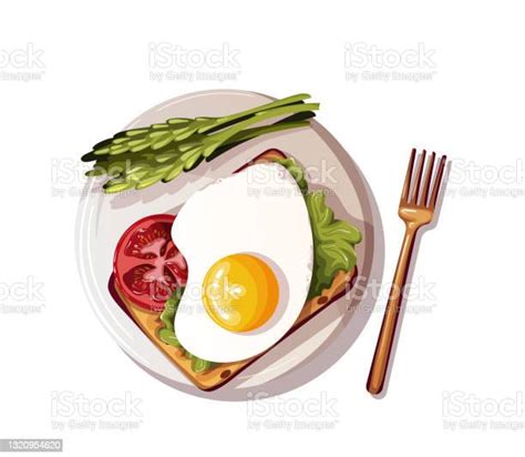 오믈렛 토마토 아스파라거스 샐러드로 토스트합니다 건강한 식습관 영양 다이어트 요리 아침 식사 메뉴 신선한 음식 개념 개체 그룹에 대한 스톡 벡터 아트 및 기타 이미지
