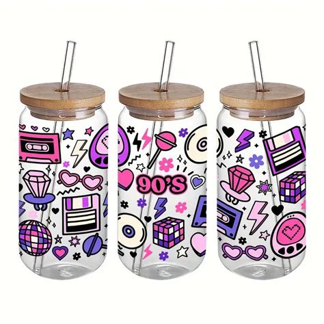 5pcs I Love 90년대 유리 디자인 스티커 16온스 머그잔 및 유리병 Diy 방수 전사 스티커 16온 Temu