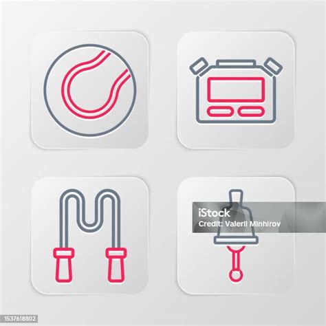 세트 라인 울리는 종 줄넘기 스톱워치 및 테니스 공 아이콘 벡터 건강한 생활방식에 대한 스톡 벡터 아트 및 기타 이미지 건강한 생활방식 계시기 공 스포츠 장비