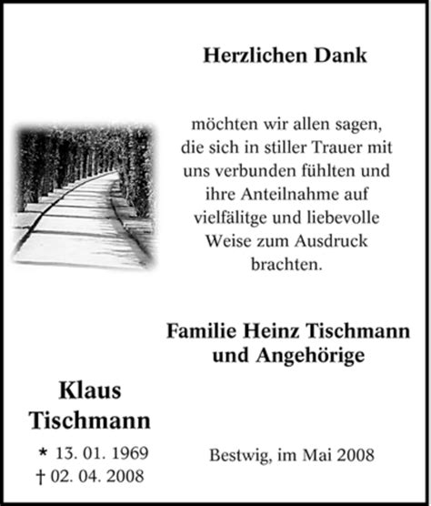 Traueranzeigen Von Klaus Tischmann Trauer In Nrwde
