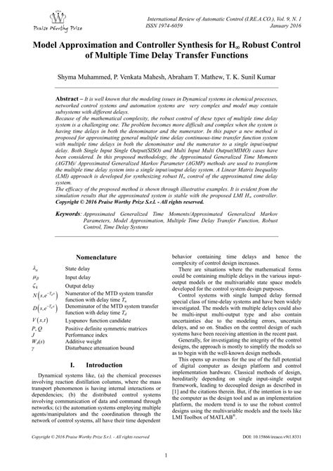 Pdf Model Approximation And Controller Synthesis For H∞ Robust