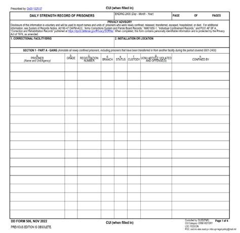 Dd Form 506 Daily Strength Record Of Prisoners Dd Forms