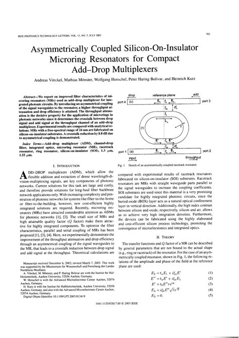 Pdf Asymmetrically Coupled Silicon On Insulator Microring Resonators For Compact Add Drop