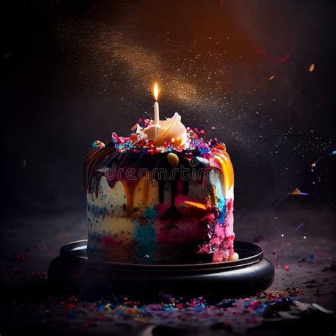 Birthday Cake With Candles Illustration Generative Ai Stock Illustration Illustration Of Cake