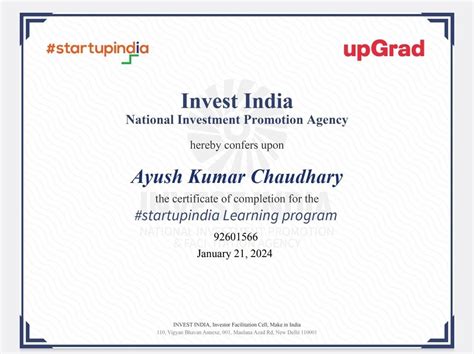 Ayush Kumar Chaudhary On Linkedin Completed Invest India Course With Startup India 🥰🥰