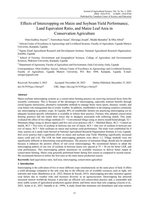 Pdf Effects Of Intercropping On Maize And Soybean Yield Performance Land Equivalent Ratio