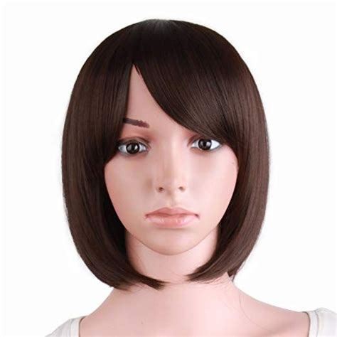 Mapofbeauty 12 Inches30cm Women Short Straight Cosplay Party Bob Wig Dark Brown Wigs Hair